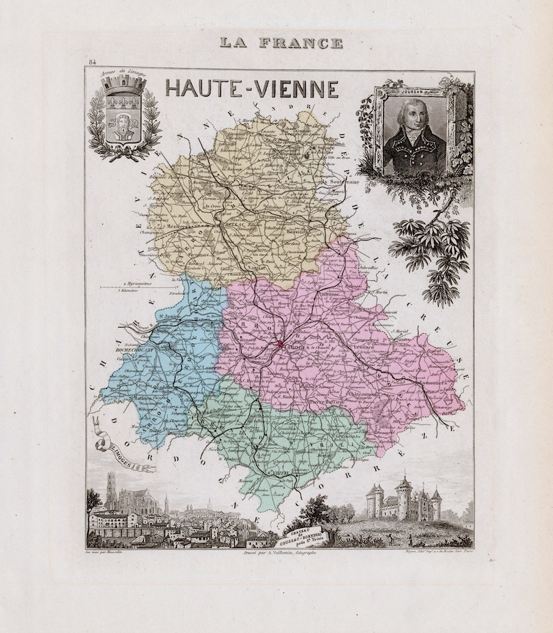 Antique Map of Haute-vienne France Limoges 1883 | Etsy