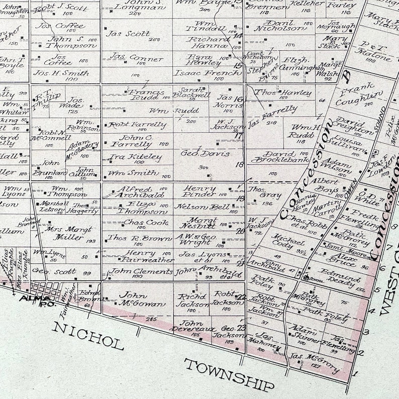 1906 Rare Large Vintage Map of Peel Township, Wellington County ...