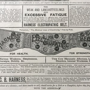 Antique Advertisement for the Harness Electropathic Belt - 1890s Victorian Ad - Beautiful Font ...