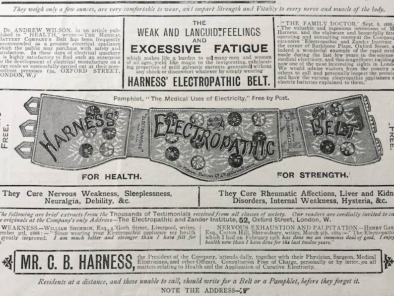Antique Advertisement for the Harness Electropathic Belt | Etsy