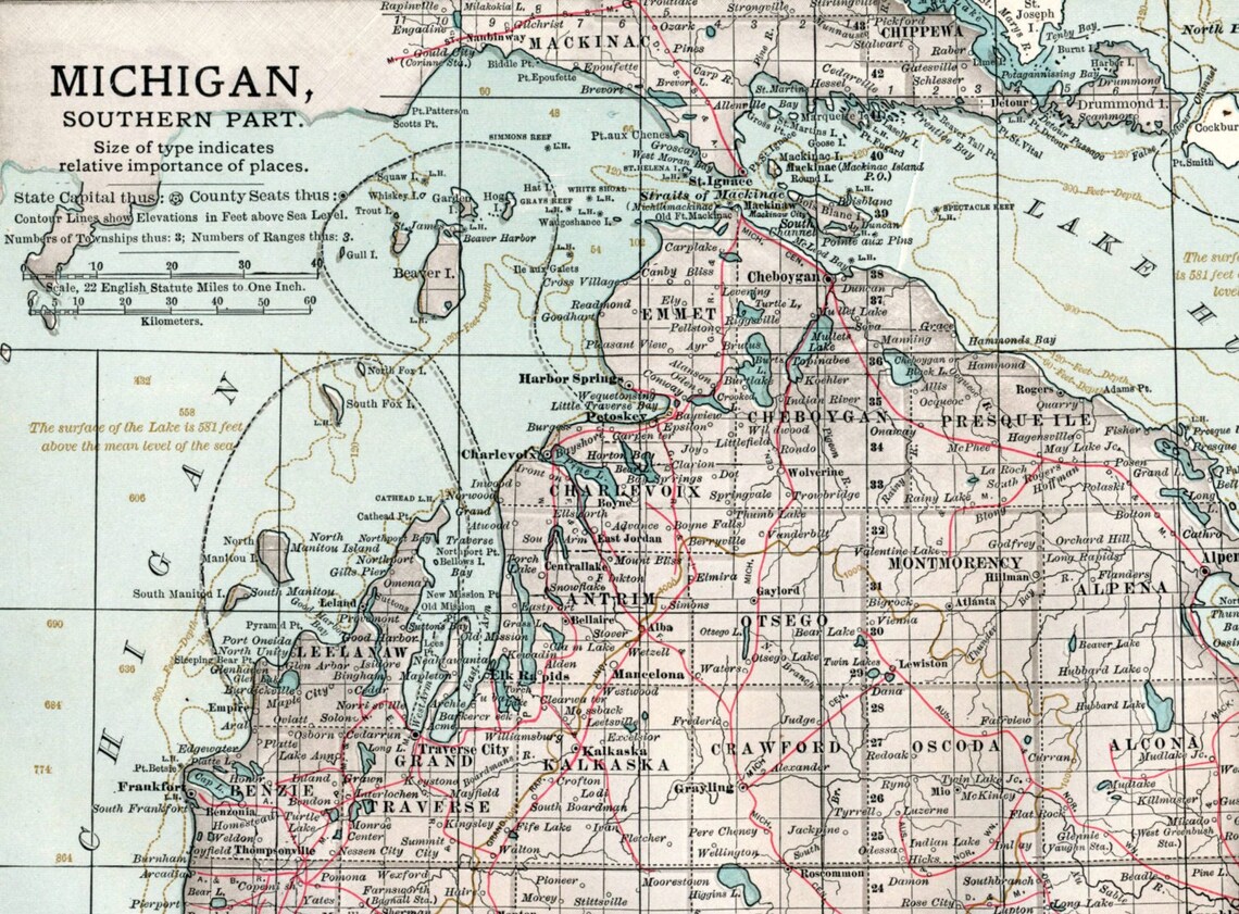 Antique Map of Michigan Southern Part 1903 Vintage Map - Etsy