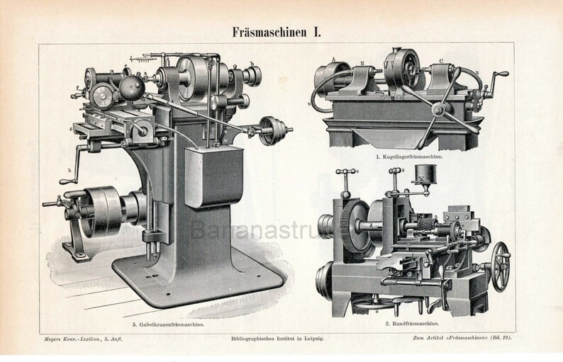 1895 German Antique Engraving of Milling Machines - Etsy Canada