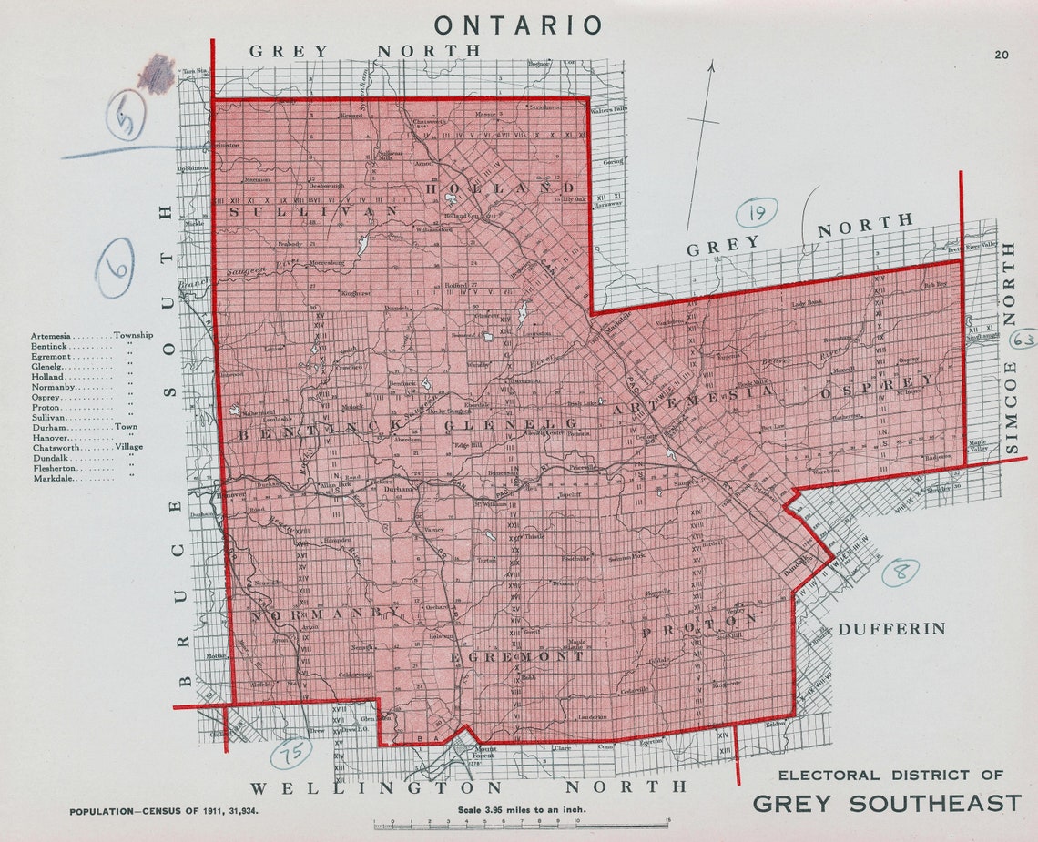 1915 Antique Map of Grey Southeast Ontario Vintage | Etsy