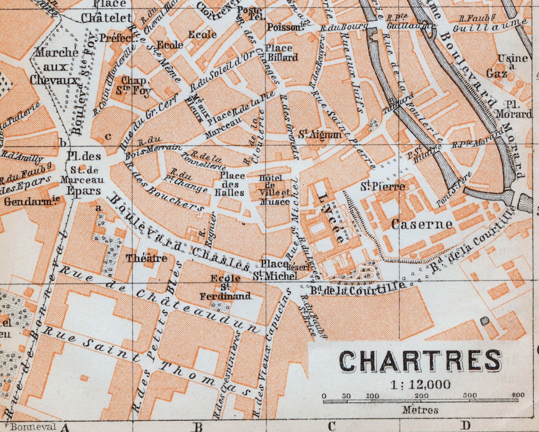 Antique Map of Chartres, France - 1905 Vintage City Map - Old City Map ...