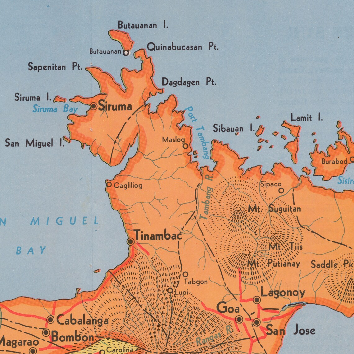 Camarines Sur, Philippines - RARE Large Vintage 1959 Map - Naga City ...