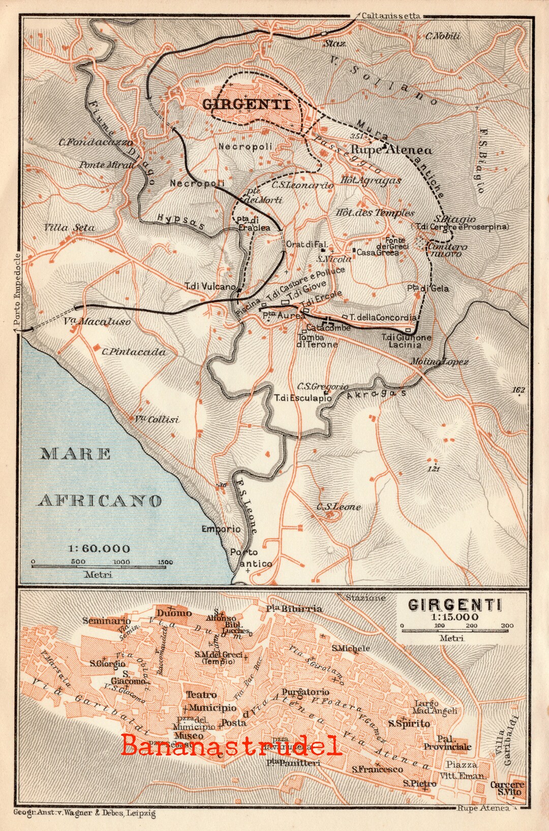 Antique Map of Girgenti (agrigento), Italy - Published 1883 - Etsy