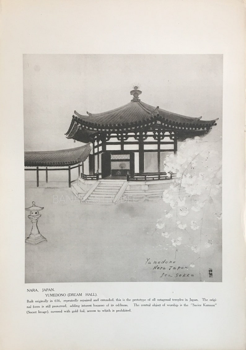 1946 Nara Japan / Yumedono Japanese Architecture Vintage Print Printed ...