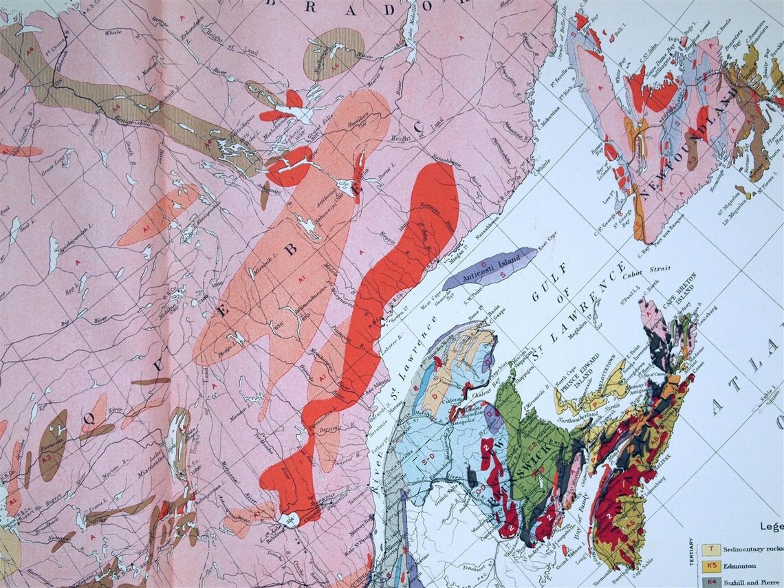 Large Antique Geological Map of Canada - 1915 Map - Geology, East Sheet ...