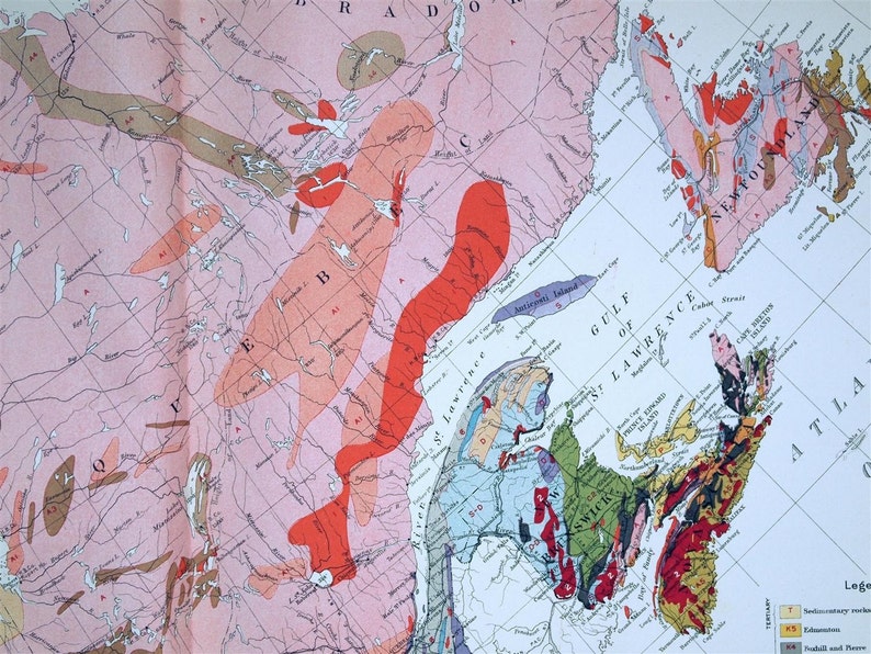 Large Antique Geological Map of Canada - 1915 Map - Geology, East Sheet ...