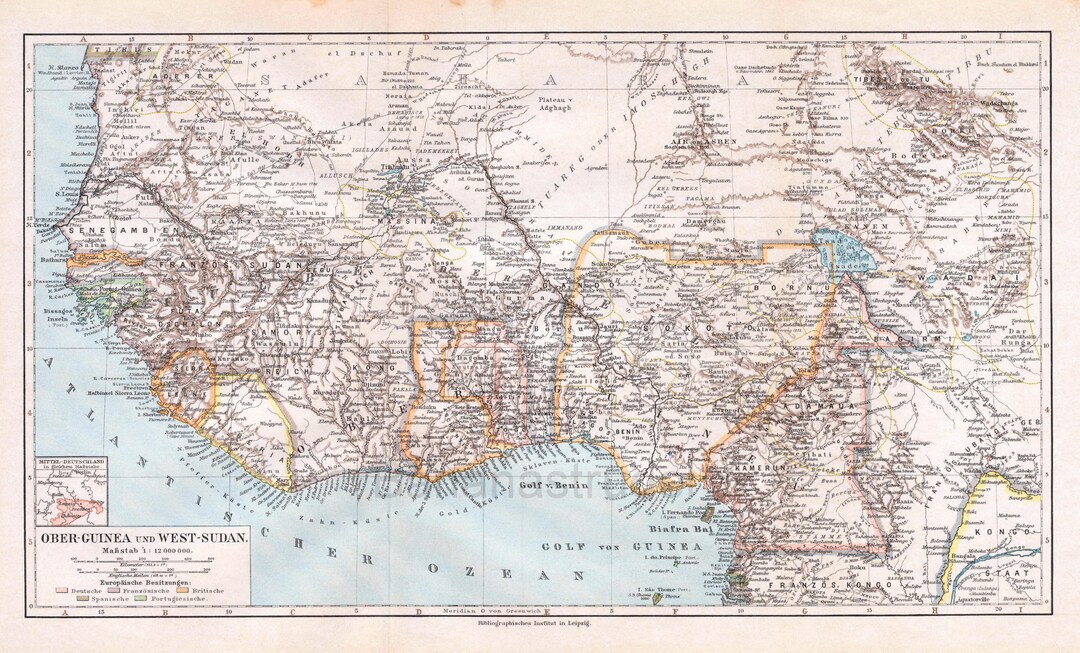 Antique Map of Upper Guinea and West Sudan - 1899 Africa Map - Etsy