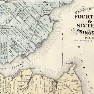 1880 Large Rare Vintage Map of Lots 14 and 16, Prince County, PEI ...