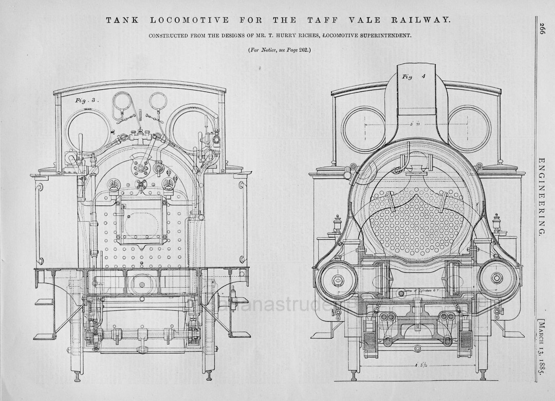 1885 Antique Engineering Drawing of a Tank Locomotive Victorian ...