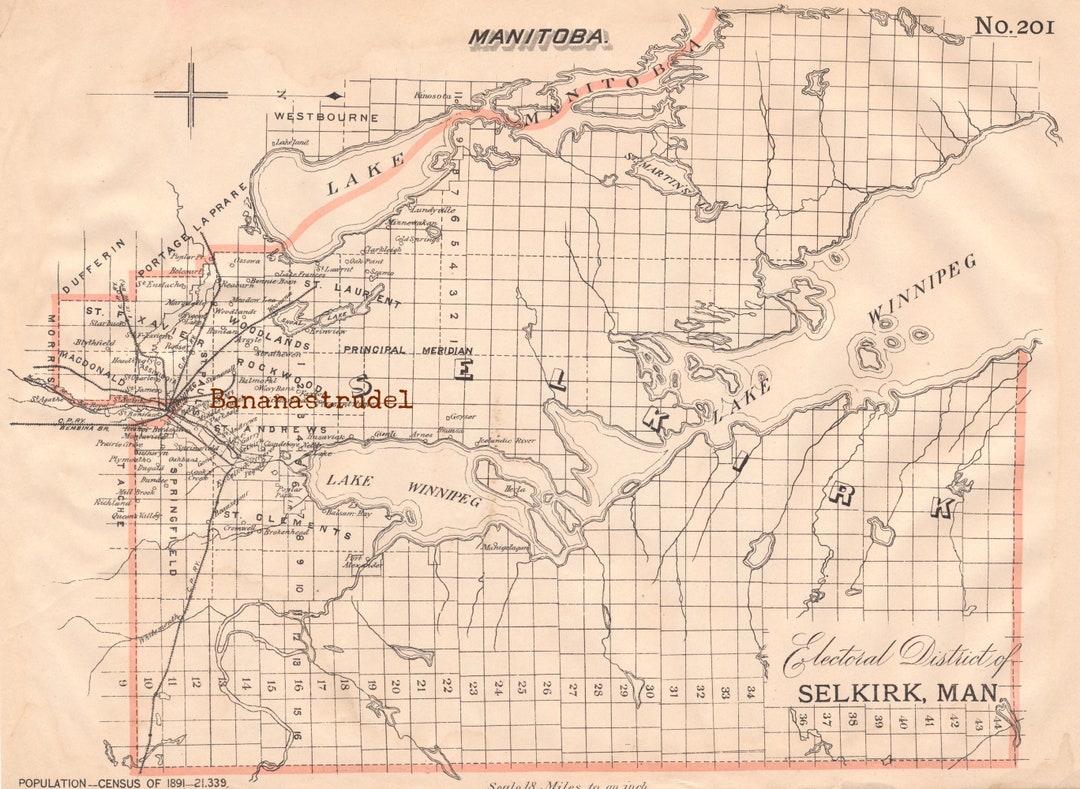 Antique Map of Selkirk, Manitoba Winnipeg 1895 Electoral Map It's Where ...