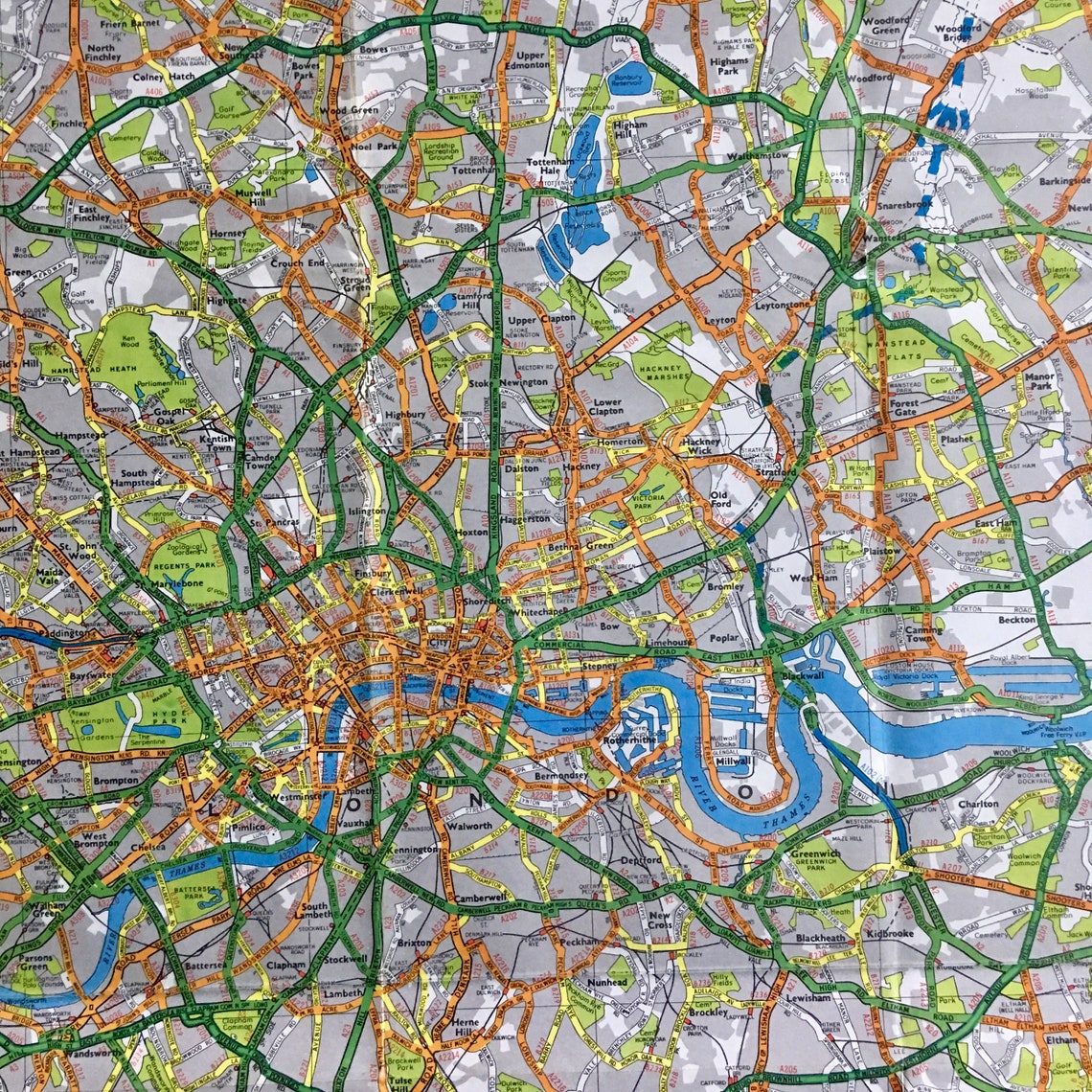 1960s Vintage Wall Map of London and Suburbs Vintage Street - Etsy Canada