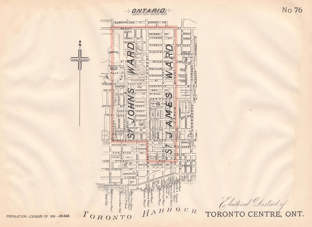 Antique Map of Toronto Centre, Ontario 1895 Electoral Map Toronto ...