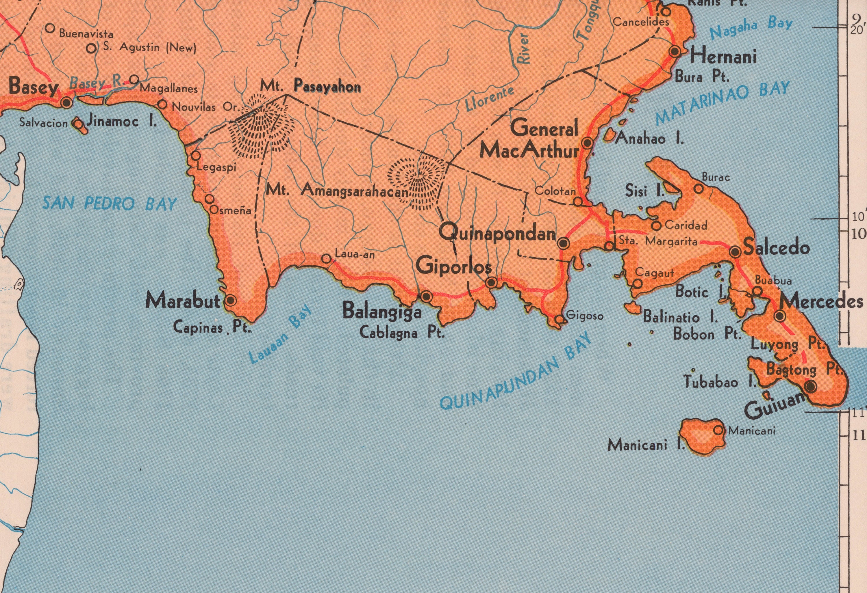 Samar, Philippines - RARE Large Vintage 1959 Map - Catbalogan ...