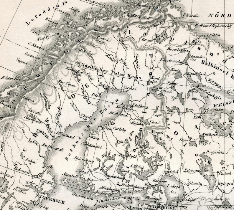 1860 German Vintage Map of European Russia Black and White - Etsy