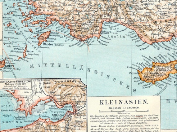 1895 Mapa antiguo de Asia Menor Mapa antiguo de Asia Menor | Etsy