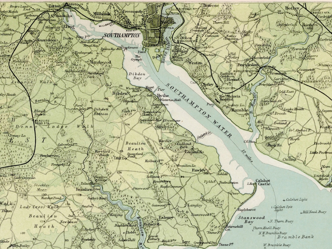 Antique Map of the Solent and Spithead, UK - Southampton - Portsmouth ...