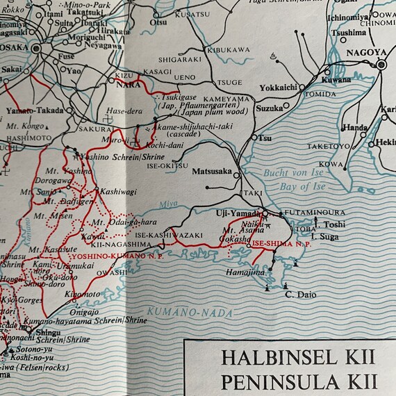 1965 Vintage Map of the Kii Peninsula Japan - Etsy