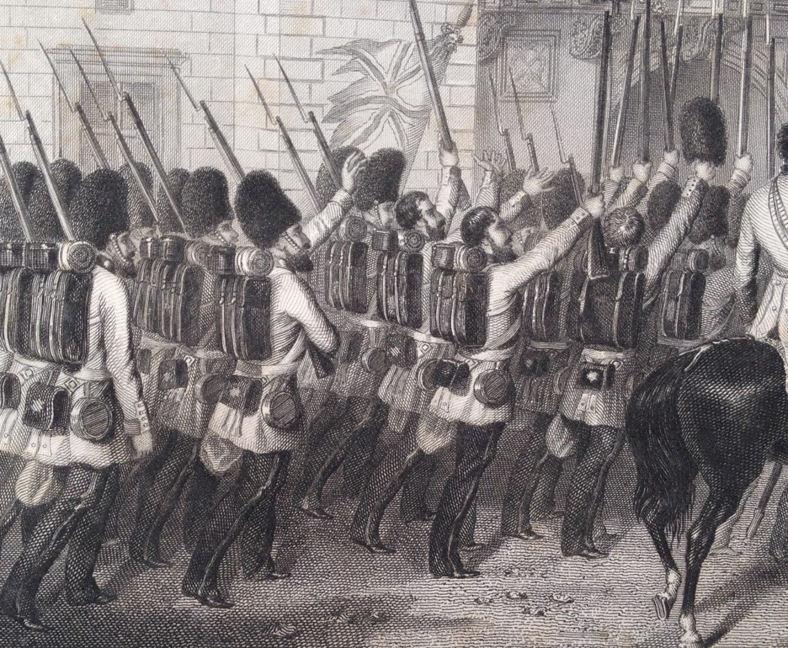1858 Antique Engraving of Queen Victoria Receiving British Troops ...