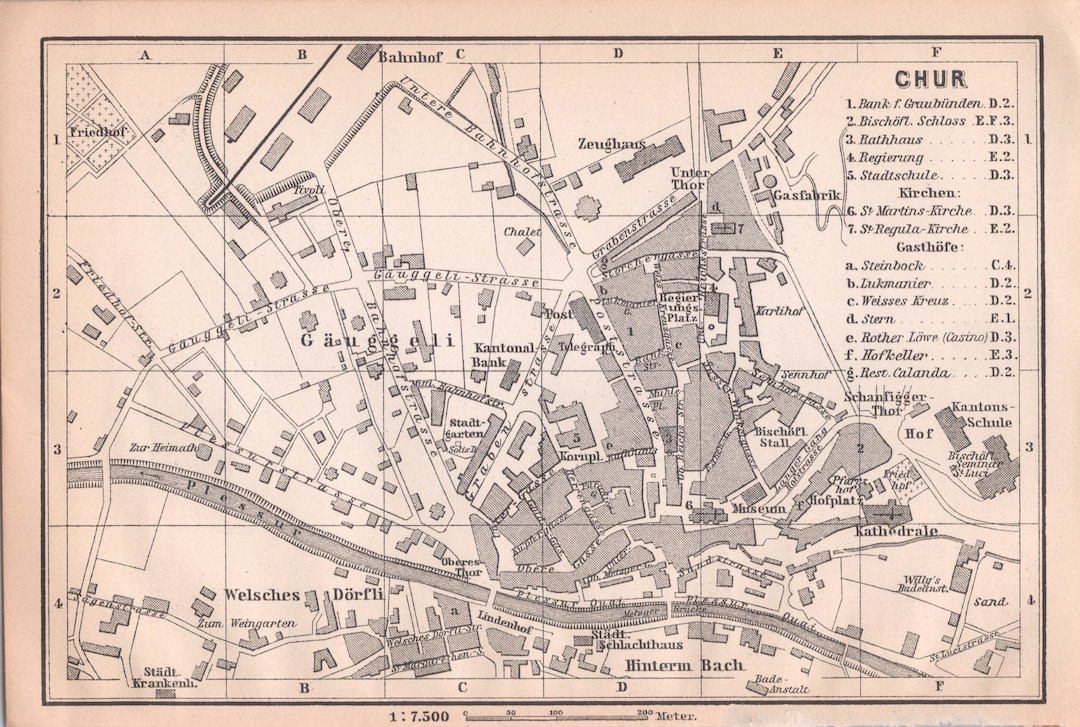 1897 Antique Map of Chur, Switzerland - Vintage City Map - Old City Map ...