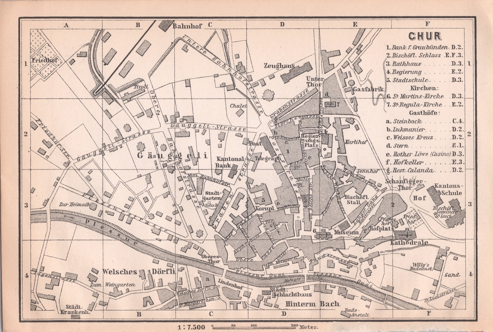 1897 Antique Map of Chur, Switzerland - Vintage City Map - Old City Map ...