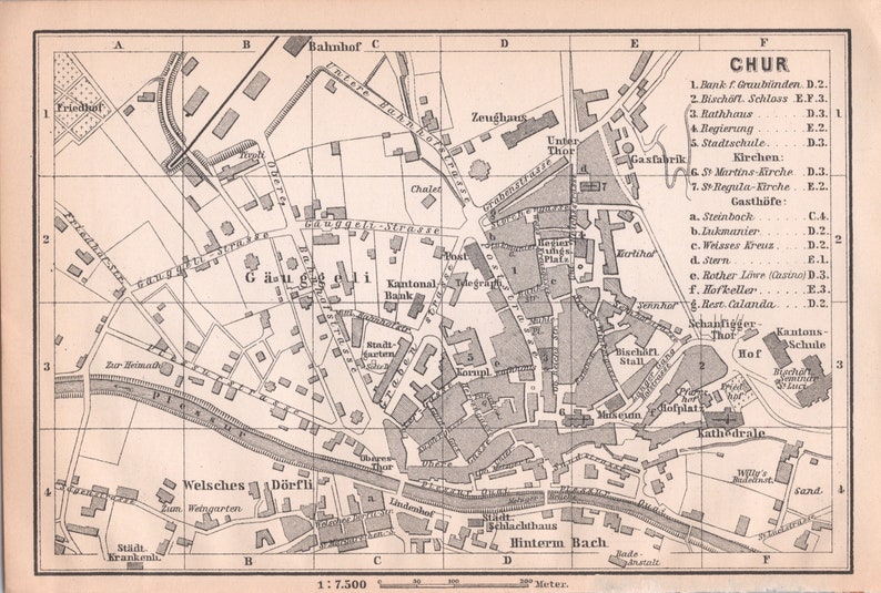 1897 Antique Map of Chur, Switzerland - Vintage City Map - Old City Map ...