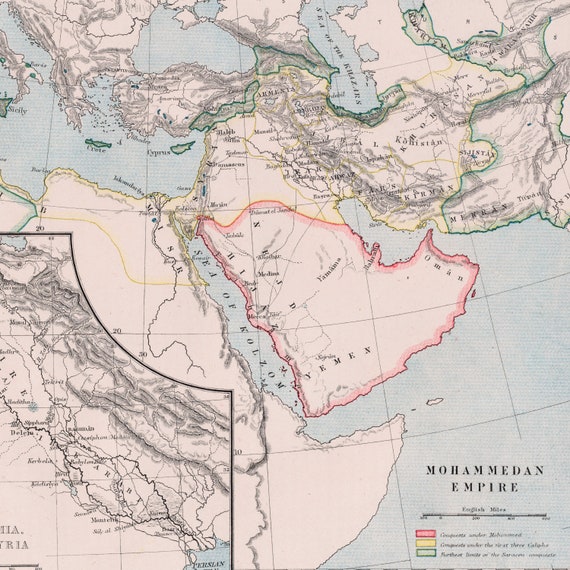 1884 Antique Map of the Mohammedan Empire | Etsy