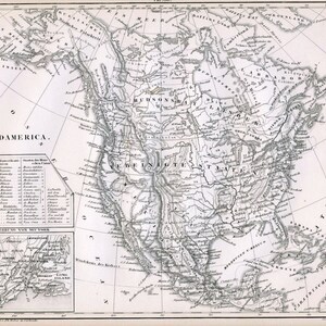 1860 German Vintage Map of North America - Vintage North America Map ...
