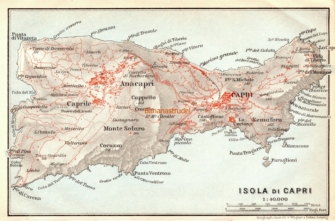Antique Map of Capri, Italy - Published 1883 - Etsy