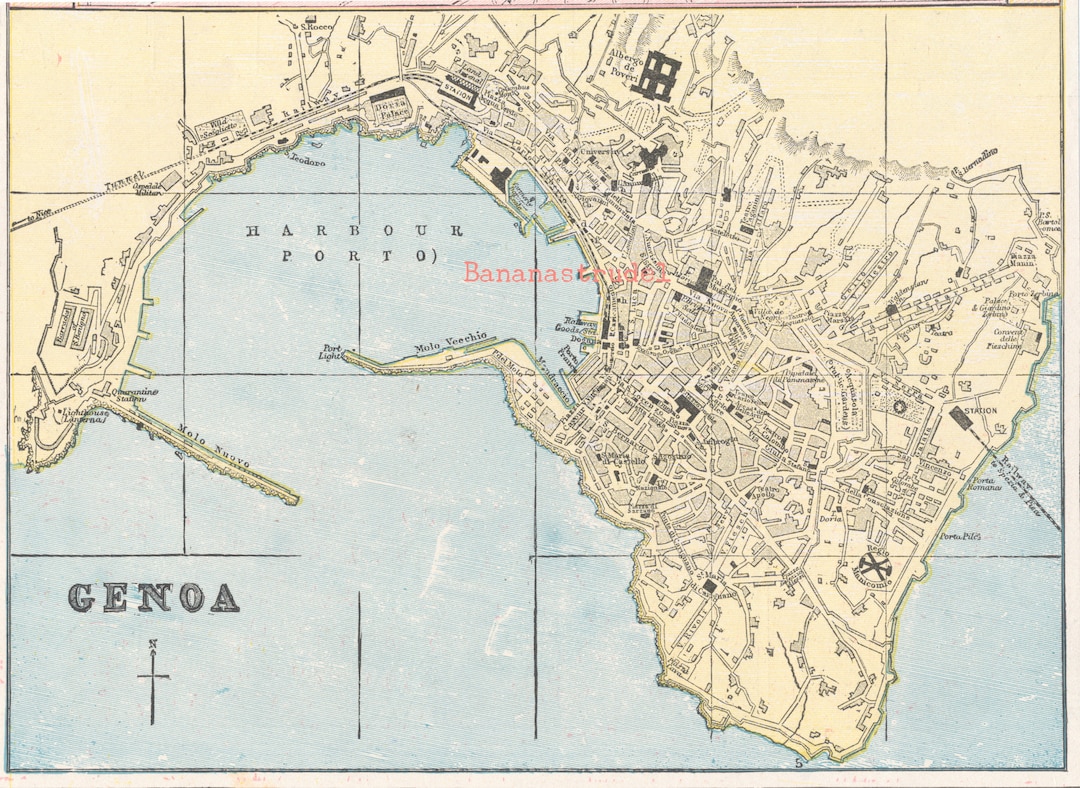 Antique Map of Genoa, Italy - Published 1888 - Etsy