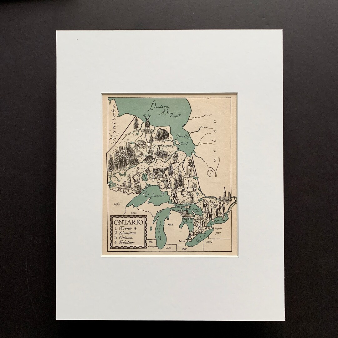 1940s Ontario Canada Pictorial Map - Matted 11 X 14 - Ready to Frame - Etsy