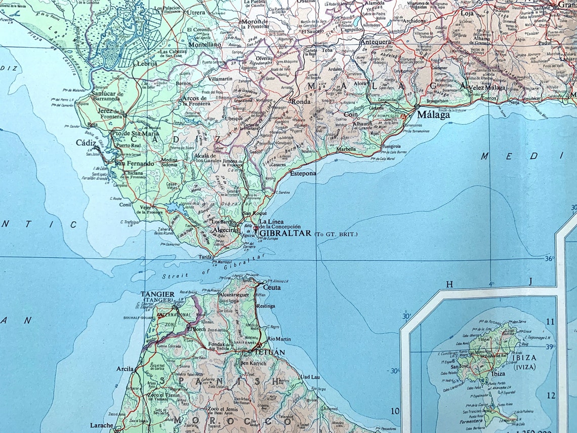 Vintage Map of Southern Spain Large 1958 Map Ibiza - Etsy