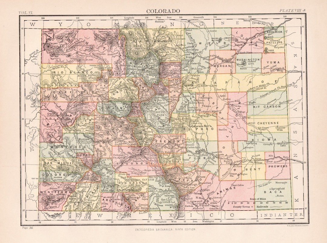 Antique Map of Colorado - Published 1877 - Etsy