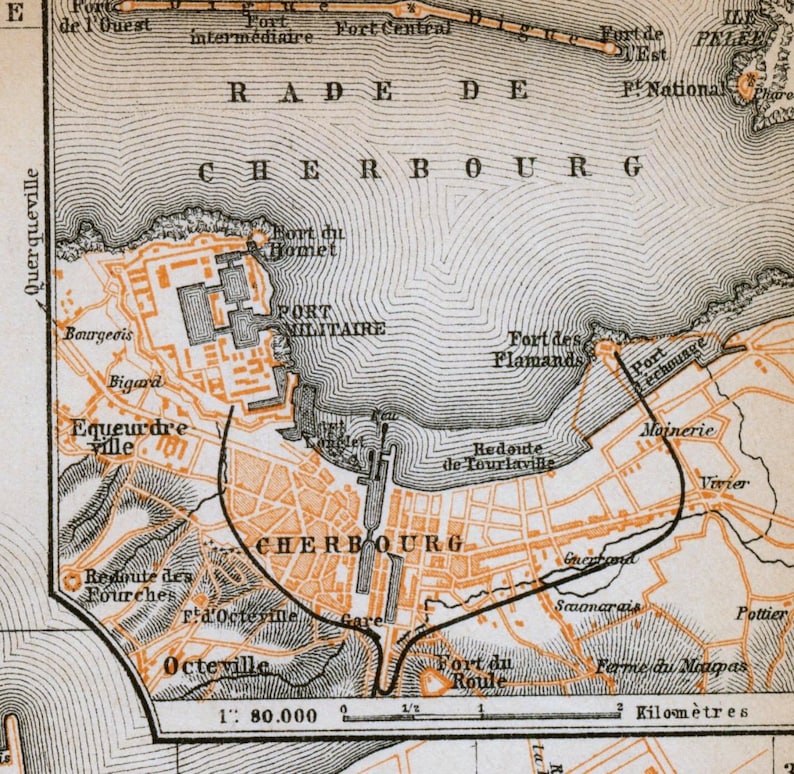 Antique Map of Cherbourg France 1902 Vintage City Map Old - Etsy