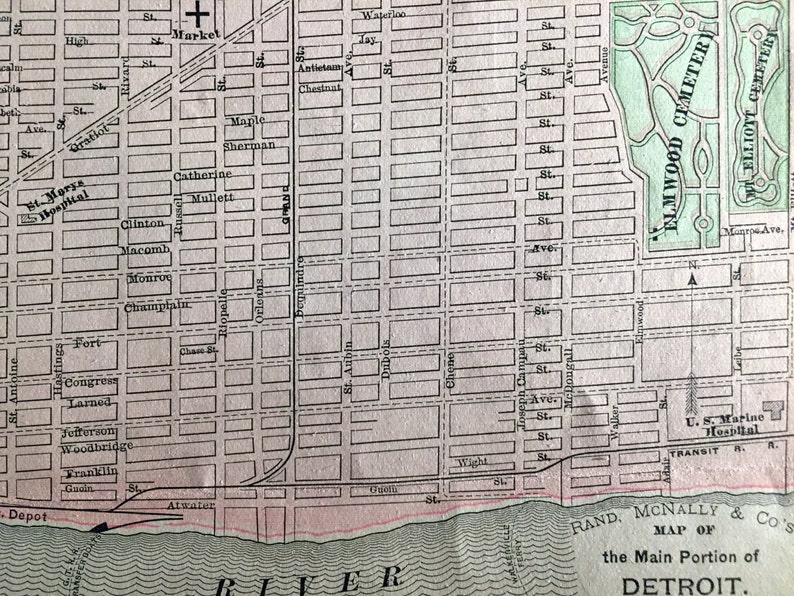 1900 Antique Map of Detroit Main Portion - Etsy