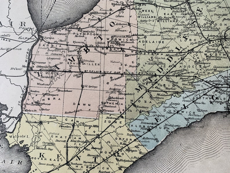 1880 Large Antique Hand-coloured Map of Ontario Counties - Etsy