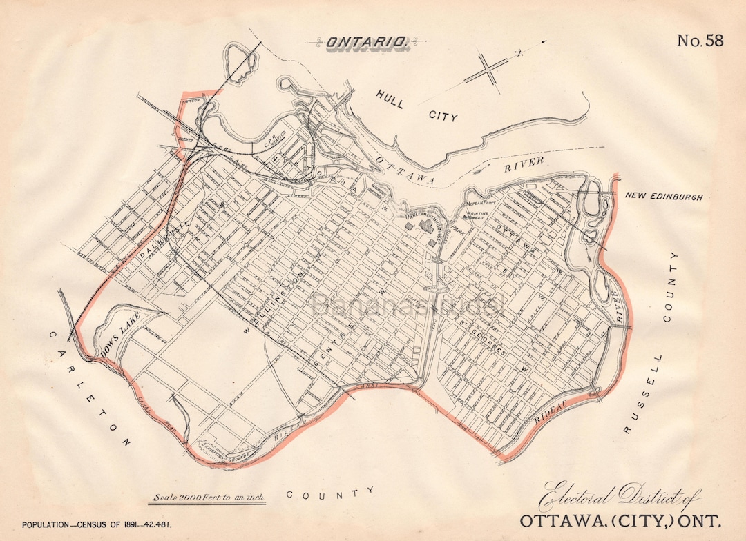 Antique Map of Ottawa, Ontario - Published 1895 - Vintage Electoral Map ...