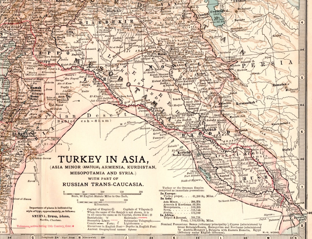 Antique Map of Turkey in Asia Asia Minor Anatolia Armenia Kurdistan ...