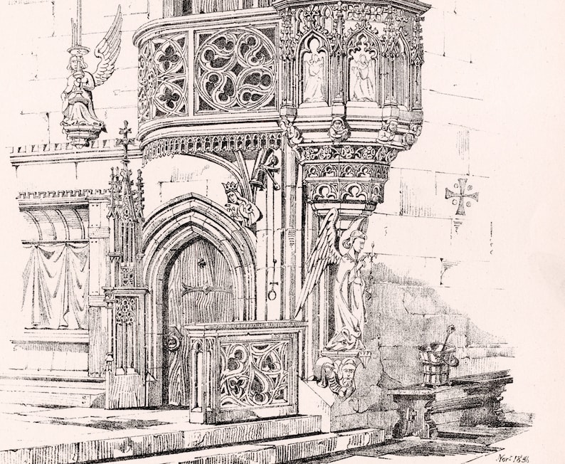 Large Antique Print of a Pulpit in the Frauenkirche, Nuremberg, Germany ...