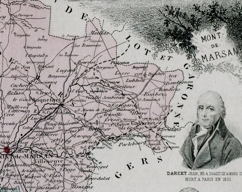 1883 Antique Map of Landes France Mont-de-marsan Vintage - Etsy