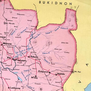 Cotabato, Philippines - RARE Large Vintage 1959 Map - Kidapawan - Glan ...