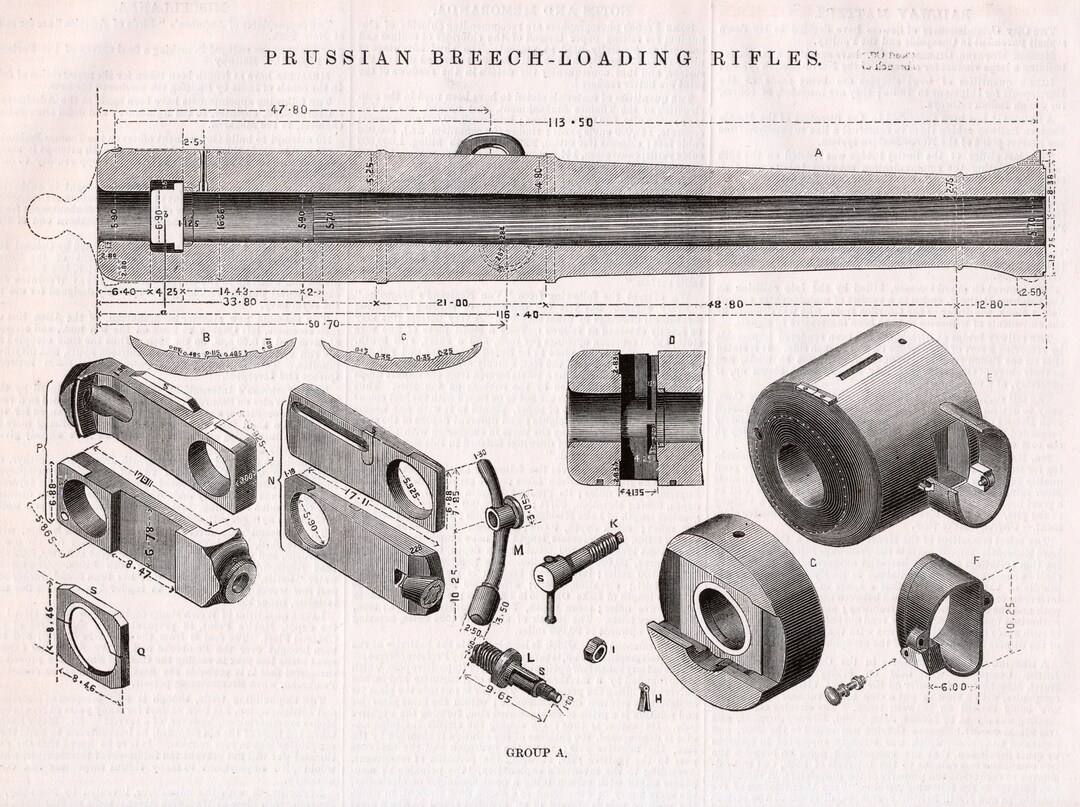 Antique Print of Prussian Breech-loading Rifles - Vintage Engineering ...