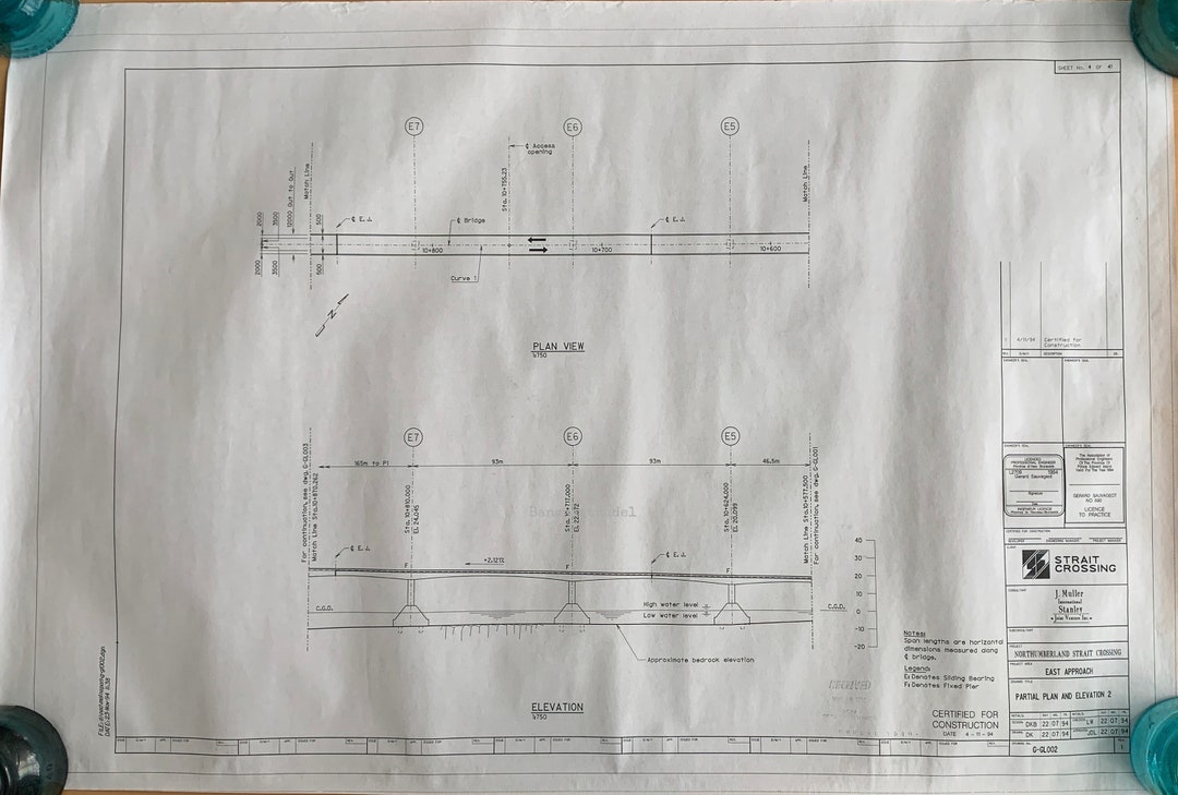 Vintage 1994 Confederation Bridge Blueprint - Northumberland Strait ...