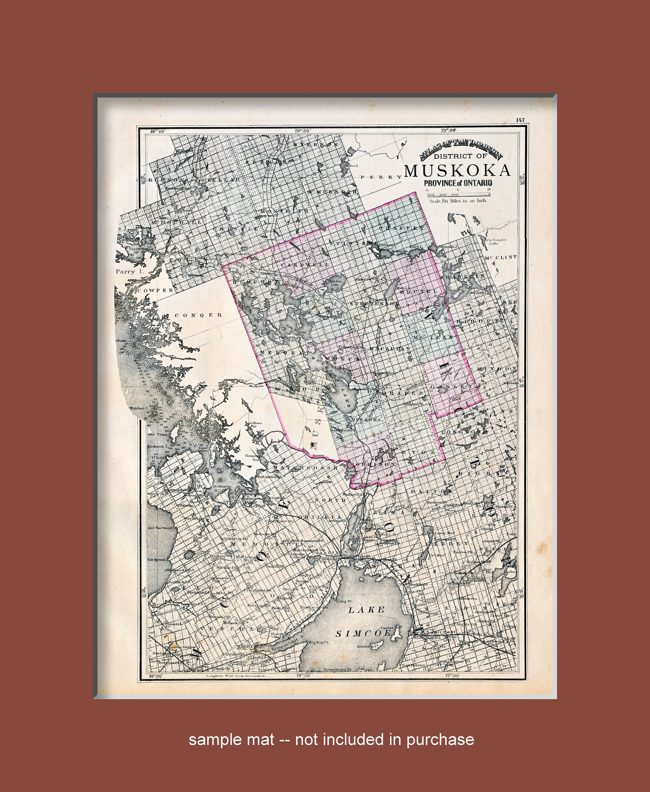 1875 Rare Antique Map of the District of Muskoka, Ontario, Canada ...