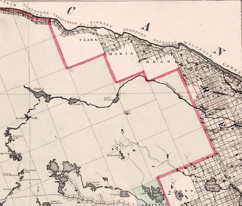 1875 Antique Map of Nipissing District, Ontario - Rare Hand Coloured ...