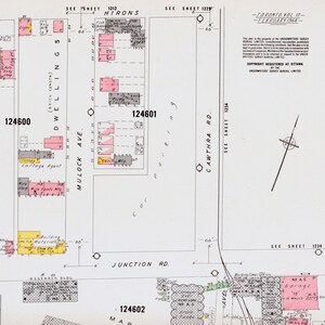 1964 Vintage Map of Etobicoke - Toronto - Junction Road - Cawthra ...