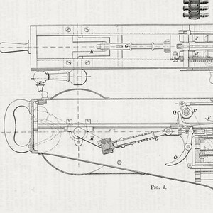 1885 Antique Engineering Drawing of the Maxim Machine Gun Victorian ...