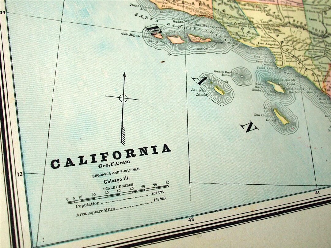 Large Antique Map of California - Published 1888 - Etsy